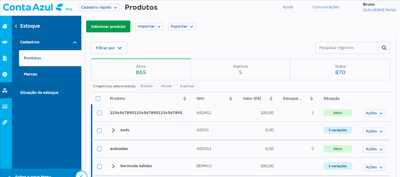 Produtos: como excluir – Conta Azul